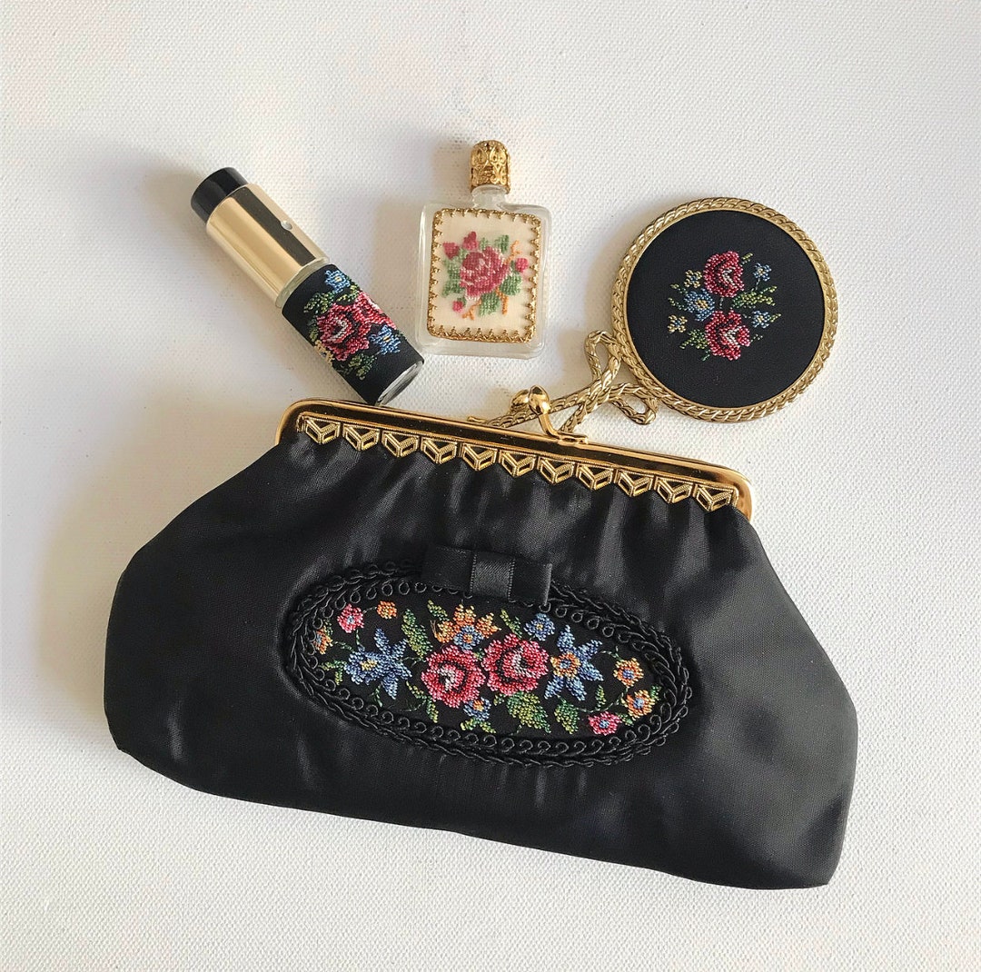 Vintage Petit Point Set Cosmetic Case / Travel Perfume Atomizer ...