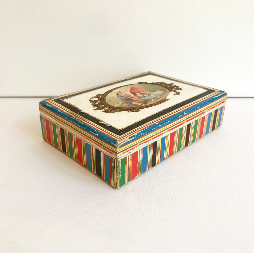 Antique Cardboard Box / Jewelry Box With Motif, Vintage Paper Box ...
