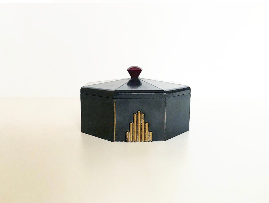 Antique Art Deco Bakelite Lidded Box / Black Gold / Storage - Etsy