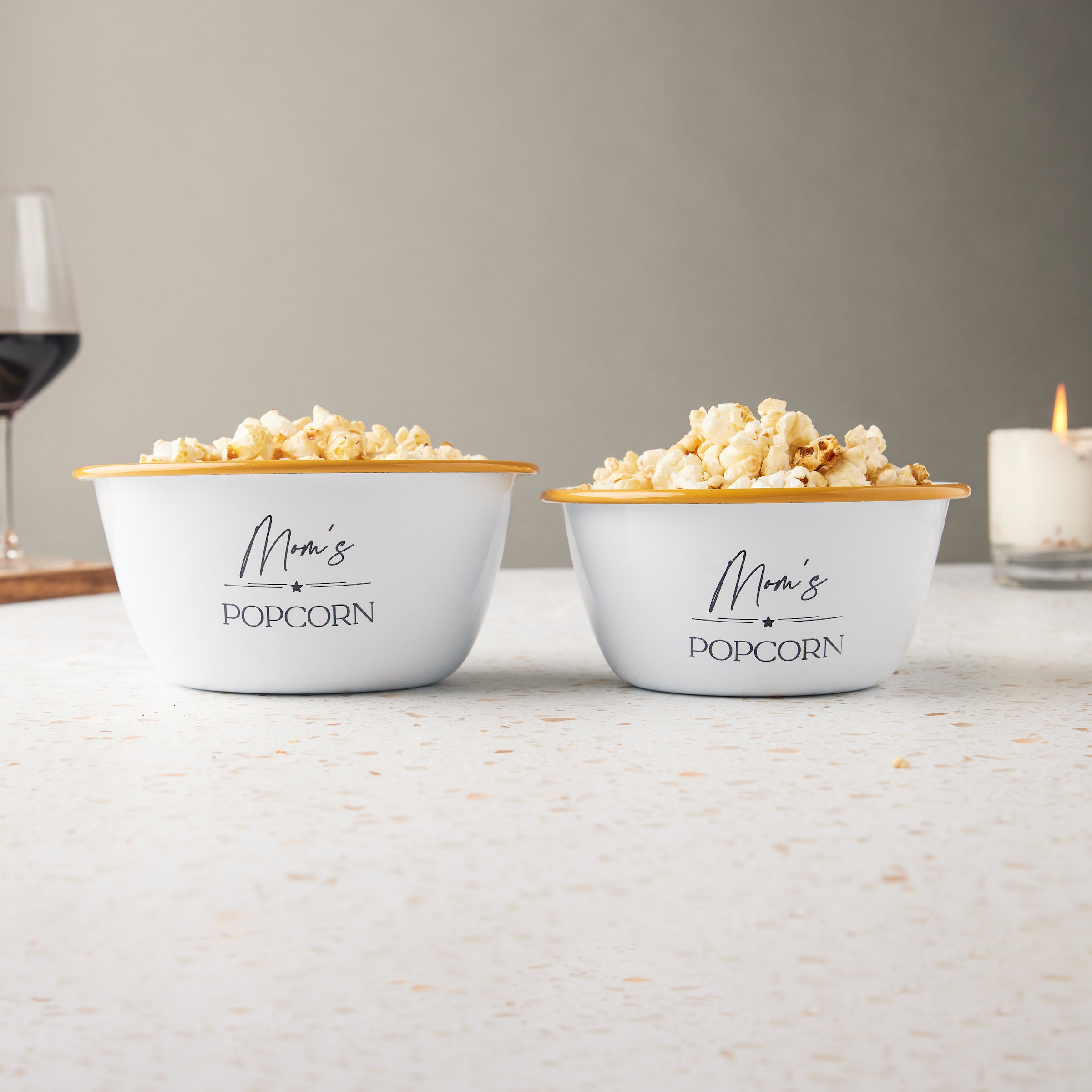 Custom Popcorn Bowl Personalized Gift Family Movie Night Enamel Popcorn ...