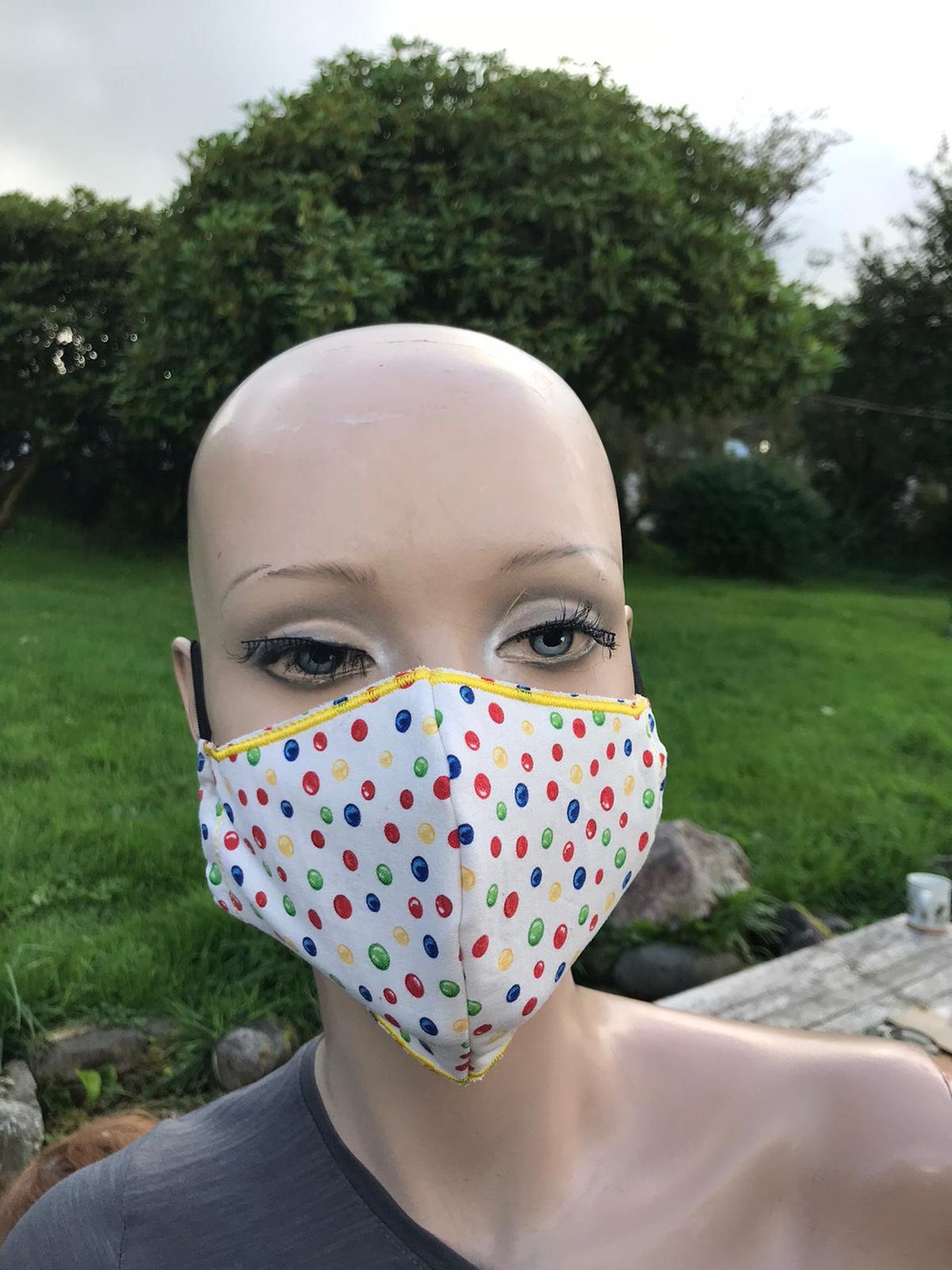 Fun Playful Polkadot Face Mask Covering, 3 Layers, 100% Cotton With Non ...