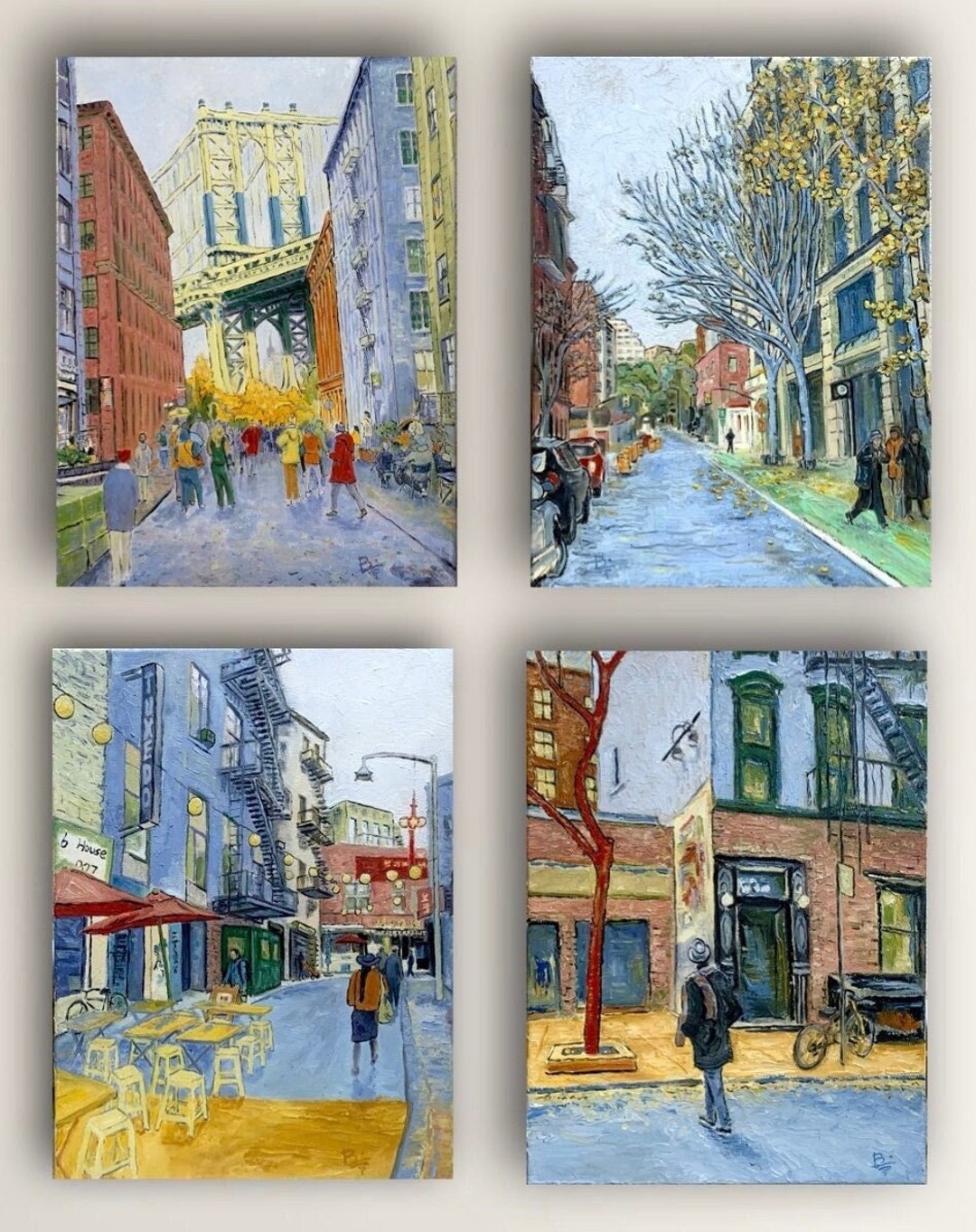 Van Gogh in New York 4 Original Impressionist Oil Paintings Cityscapes ...
