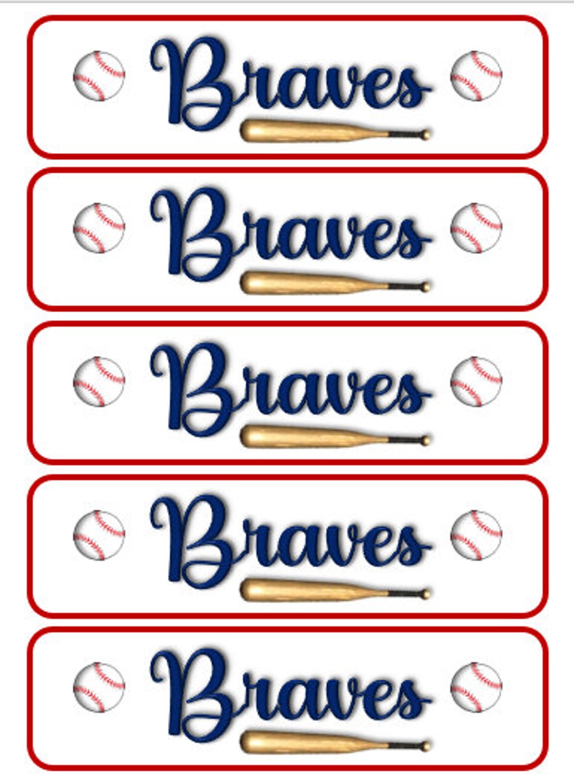 Braves Printable Downloadable Water Bottle Labels - Etsy