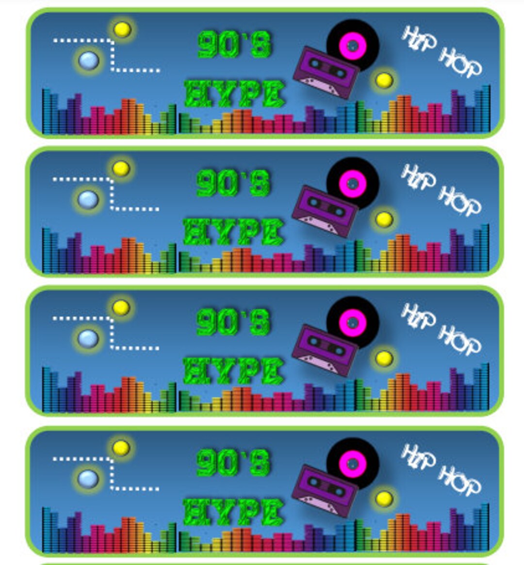 90's Party Printable Downloadable Water Bottle Labels - Etsy