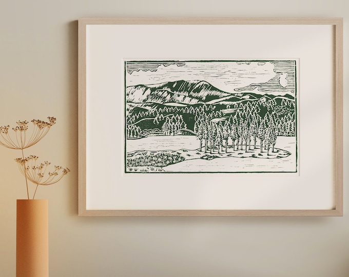 Tarn Hows Lake District Original Linocut Print - Etsy UK