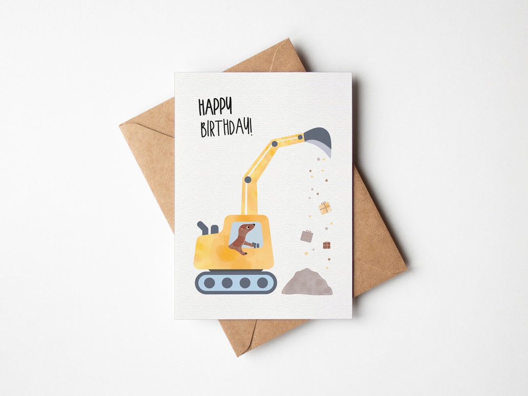 Geburtstagskarte Bagger Wiesel / Happy Birthday / Postkarte A6 ...