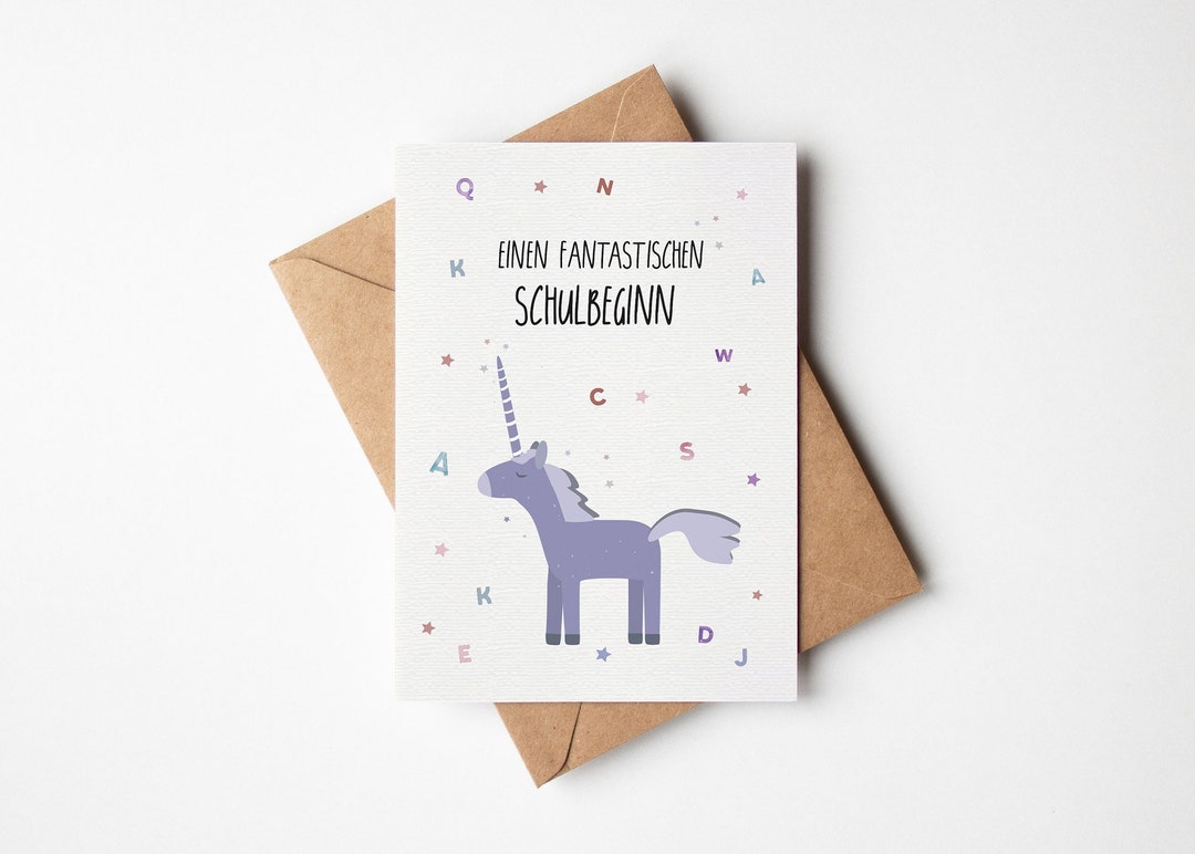 Karte zur Einschulung Einhorn, Geschenk zum Schulanfang Schulkind, Schulstart Mädchen, Postkarte ...