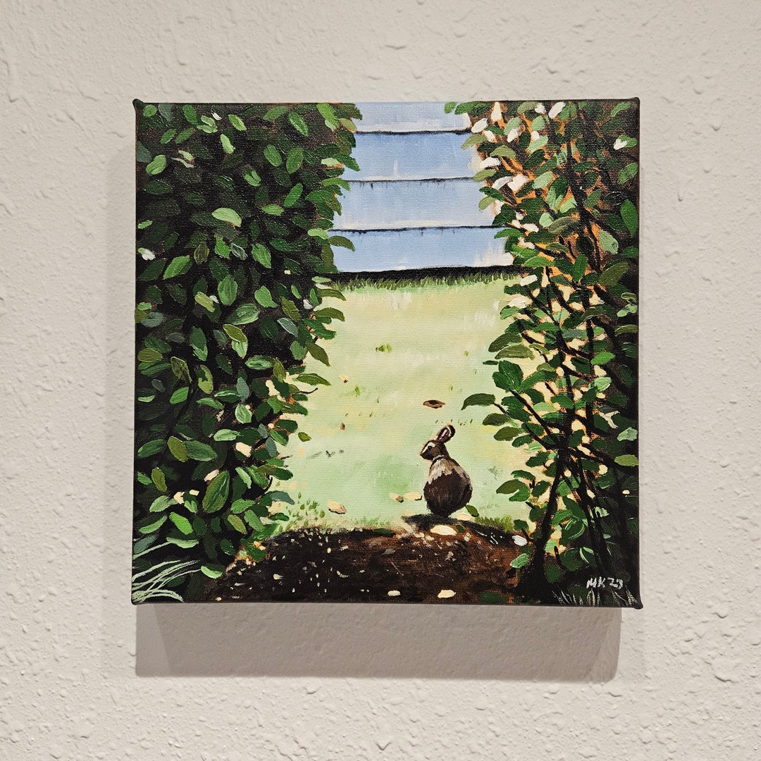 The Bunny Hedge 12x12 Original Oil Painting on Canvas - Etsy