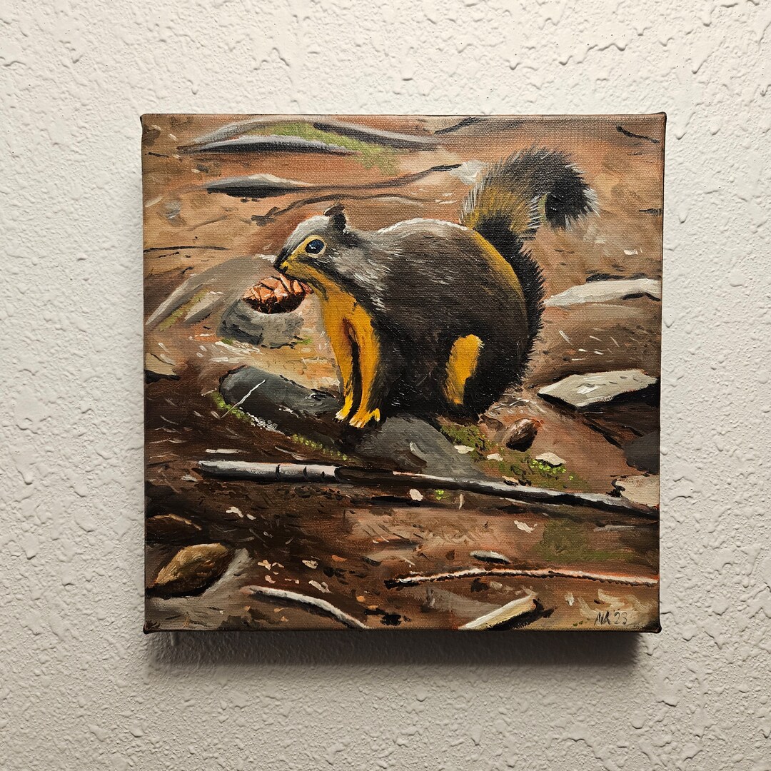 Squirrel With Cone 12x12 Original Oil Painting - Etsy