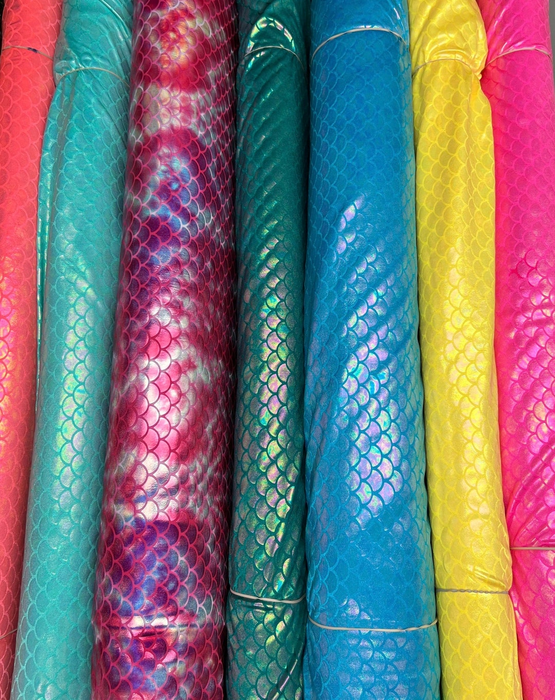 Fish Scale Mermaid Print Fabric by the Yard 60” Nylon 4 Way Stretch ...