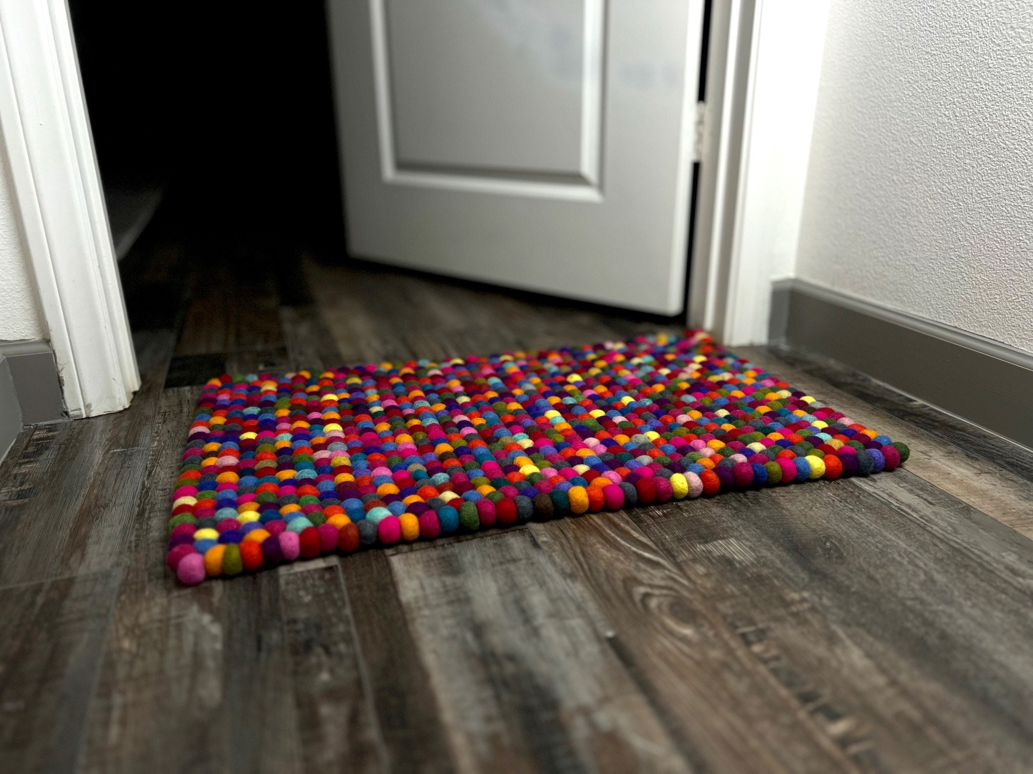 Handmade Felt Ball Rug: Modern Blue Accent Mat (20x30x1 Inches) - Etsy