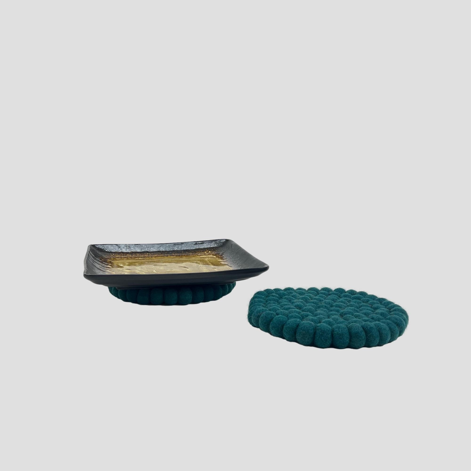 Peacock Green Felt Round Trivet 100% Handmade - Protect Your Table and ...