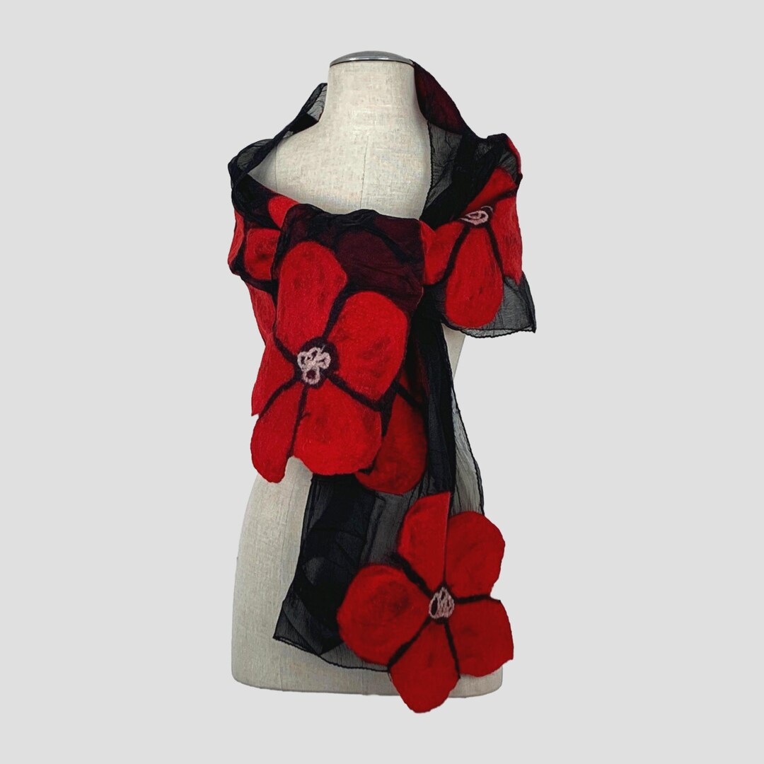 Wet Felt Flower Scarf: Merino Wool Nuno Felted Scarf - Etsy