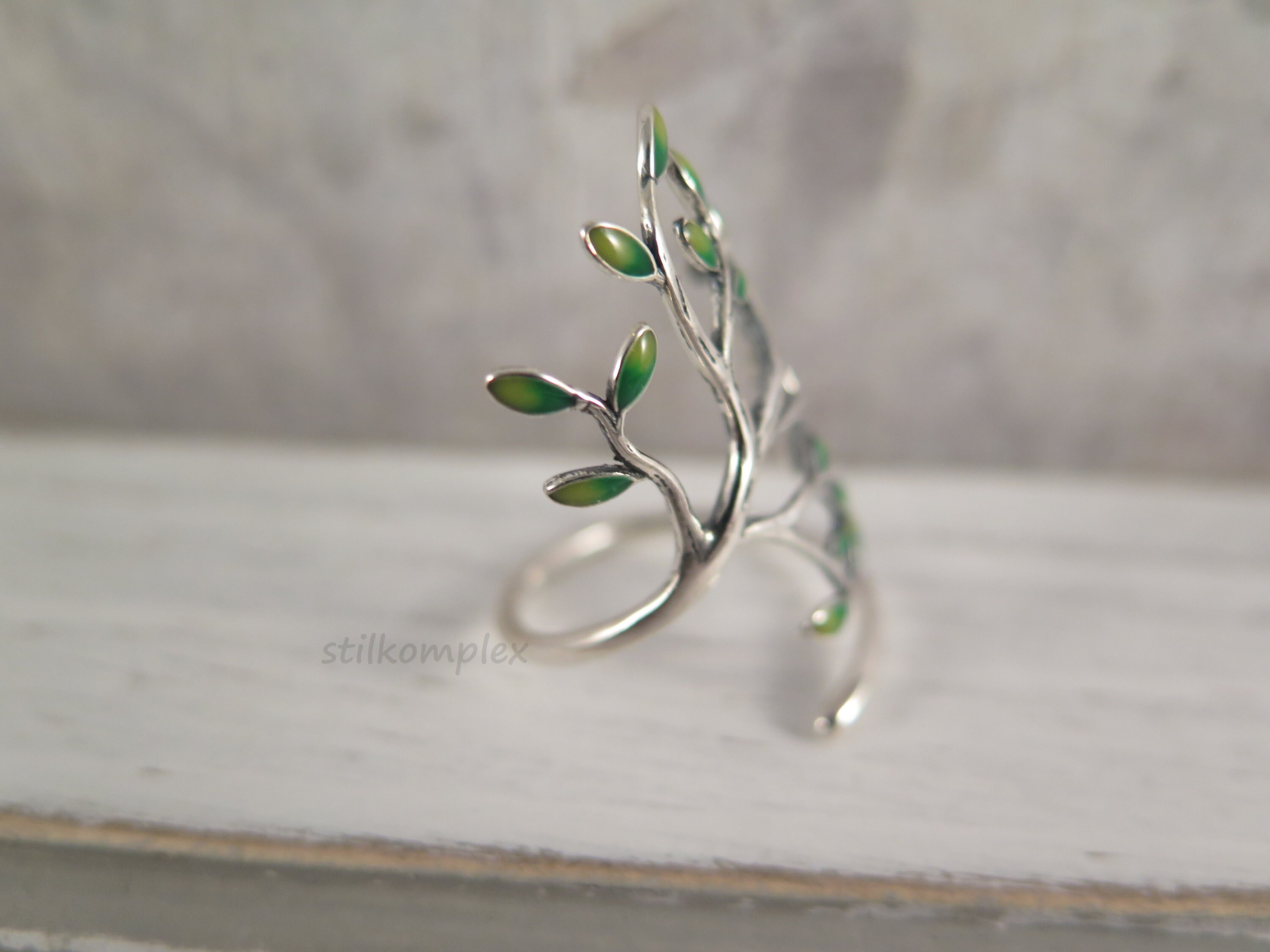 925 Sterling Silver Ring Tree with Enamel Green Natural | Etsy