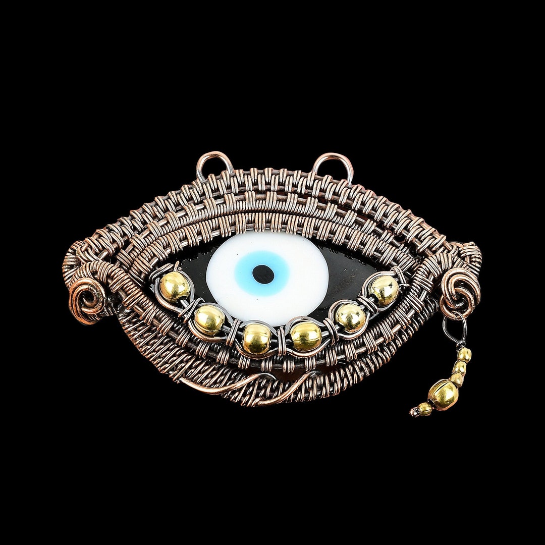 Natural Black Color Evil Eye Wire Wrapped Pendant Gemstone - Etsy