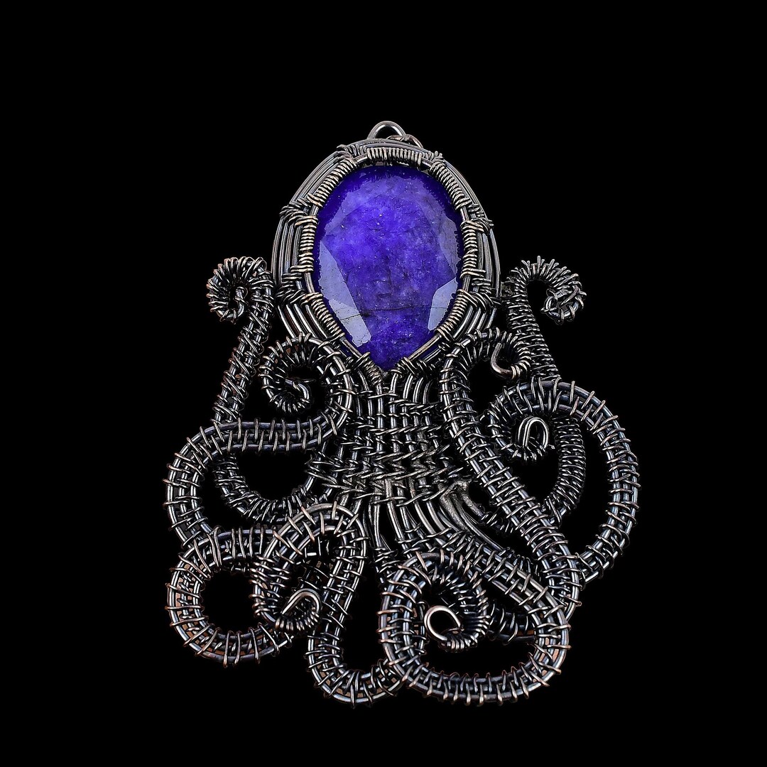 Natural Blue Sapphire Octopus and Wire Wrapped Pendant Blue - Etsy