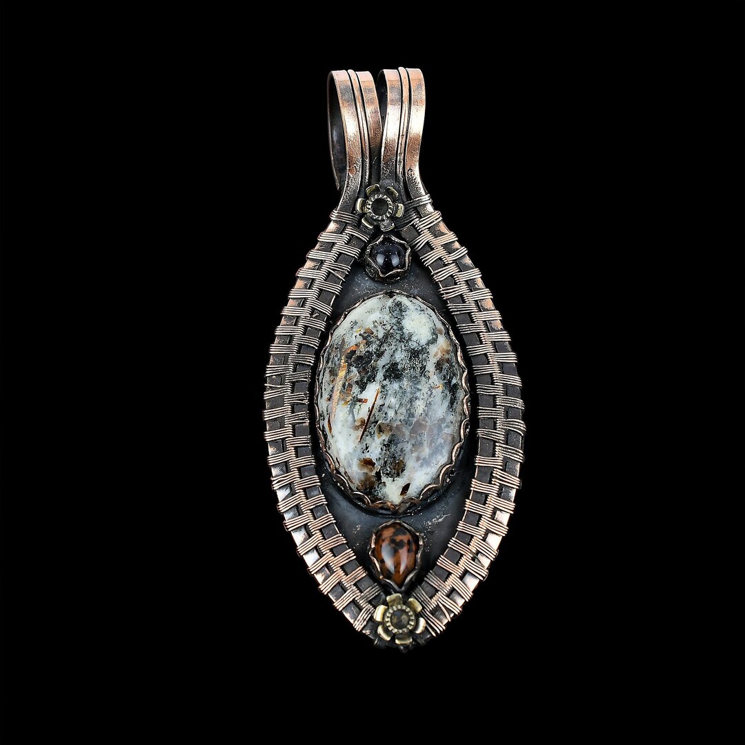 Exquisite Natural Astrophyllite Wire Wrapped Flower Pendant, Gemstone ...