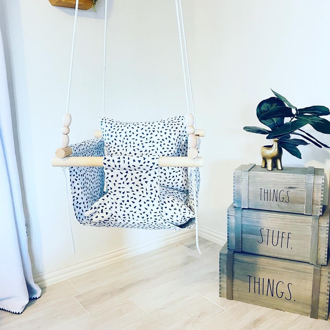 Navy Blue & White Baby Swing, Baby Swing, Toddler Swing, Handmade Swing ...