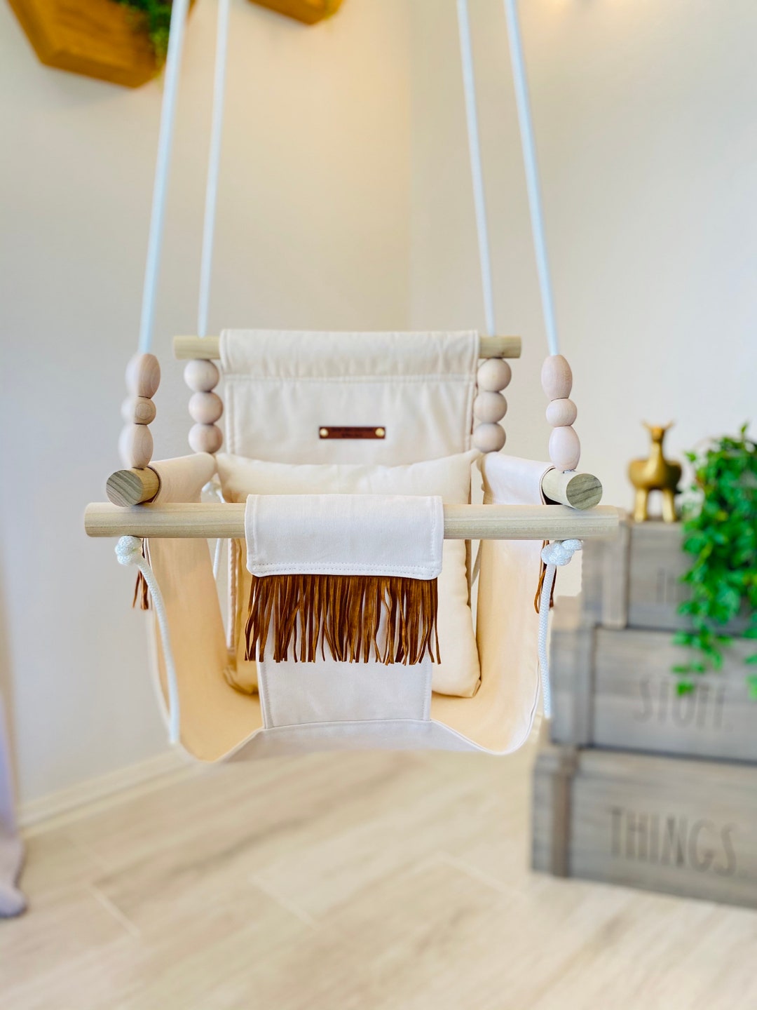 Made in USA, Baby Swing, Suede Fringe, High Back Swing, Nursery Toy ...