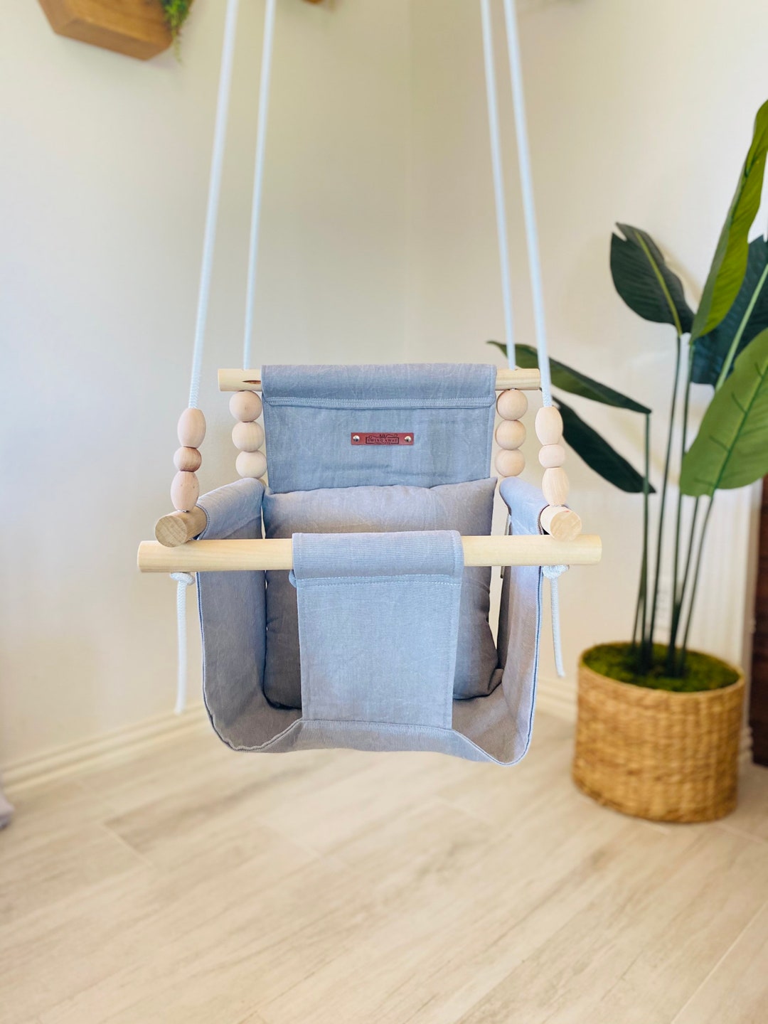 Made in USA, Washed Gray High Back Baby Swing, Baby Gift, Nursery Decor ...