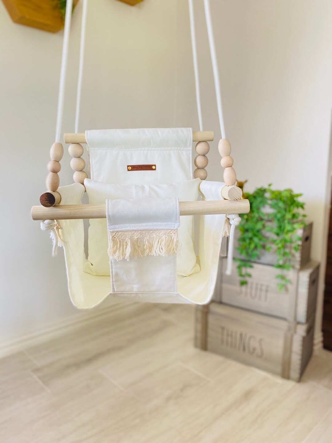Made in USA, Boho FRINGE Baby Swing, High Back Swing, Nursery Toy ...