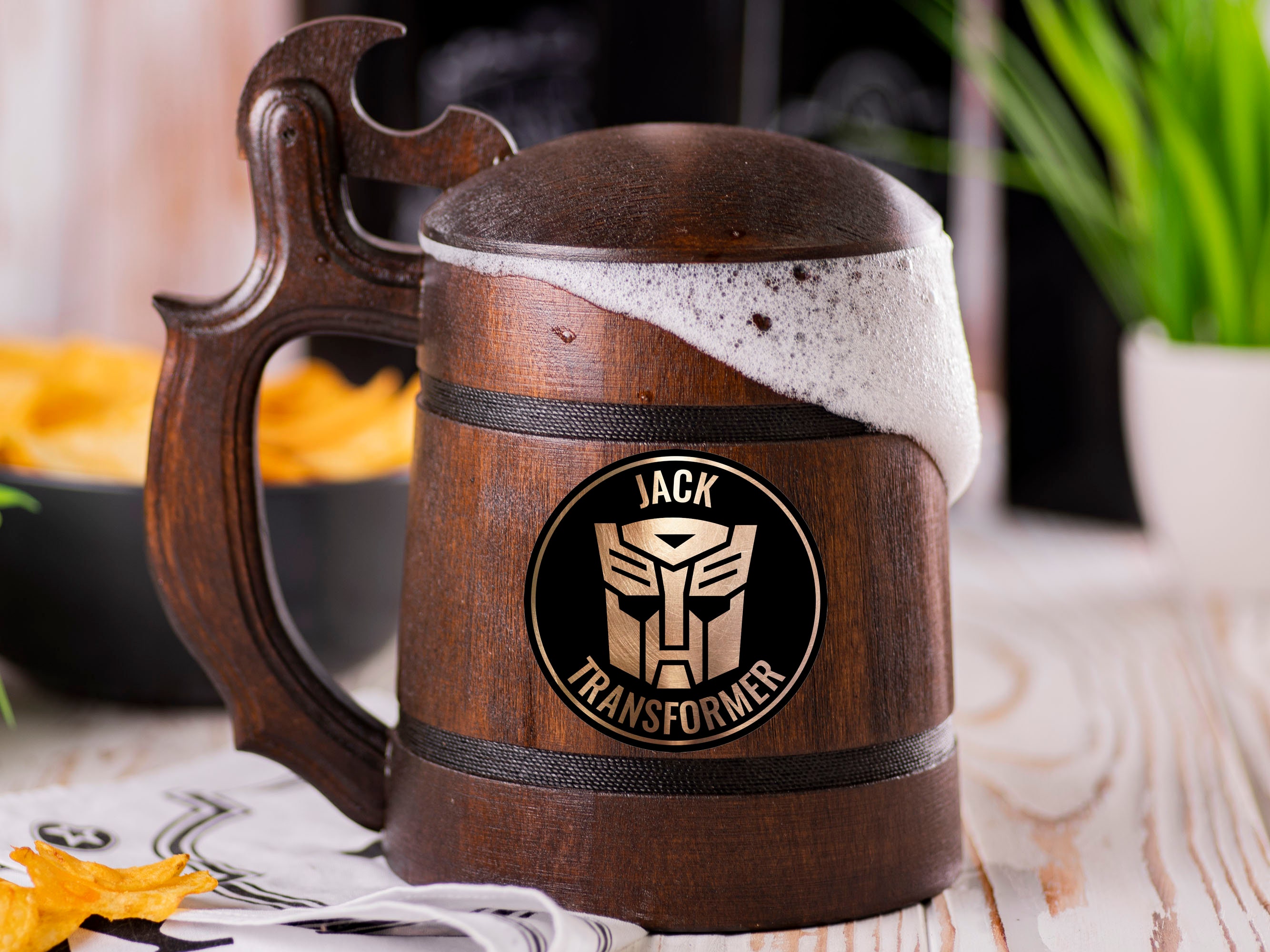 Autobot Beer Mug With Lid / Personalized Transformers Beer - Etsy