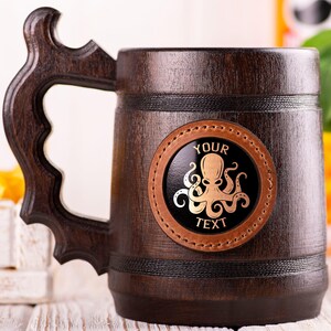 Octopus Wooden Beer Mug, Gift for Him, Personalized Beer Gift, Animals ...