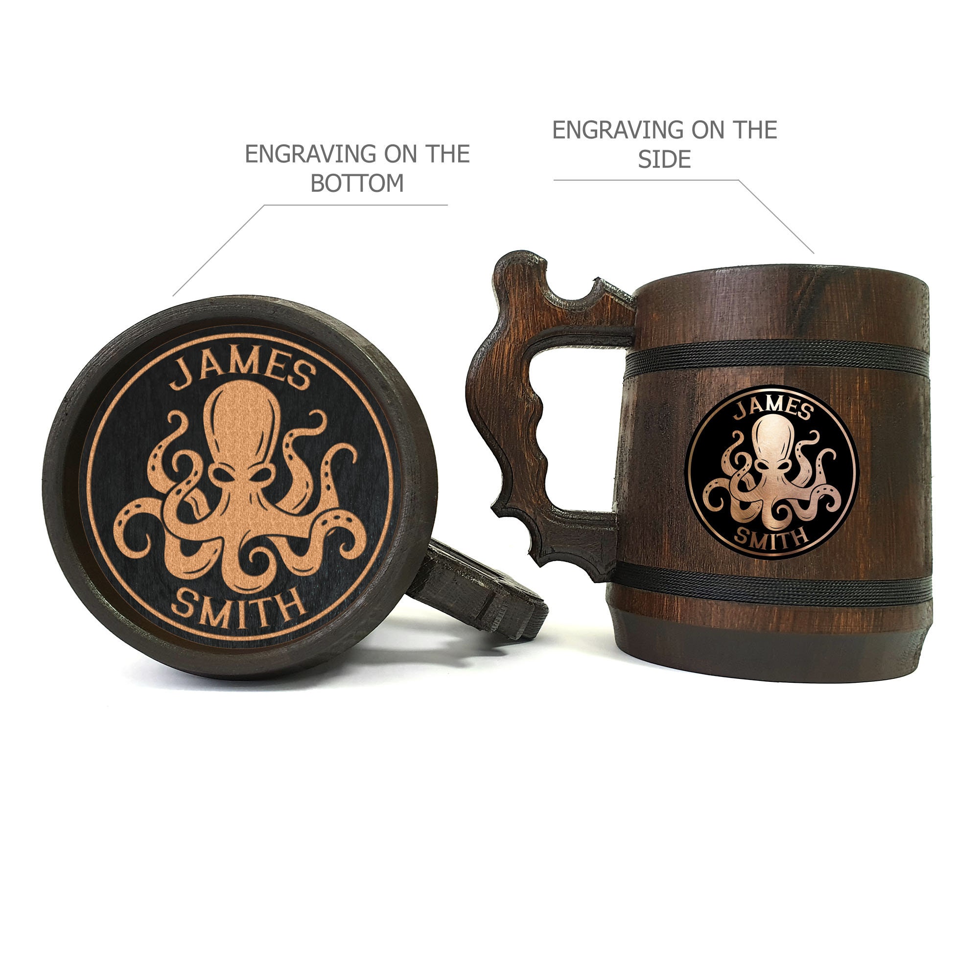 Octopus Wooden Beer Mug / Gift for Him / Personalized Beer - Etsy