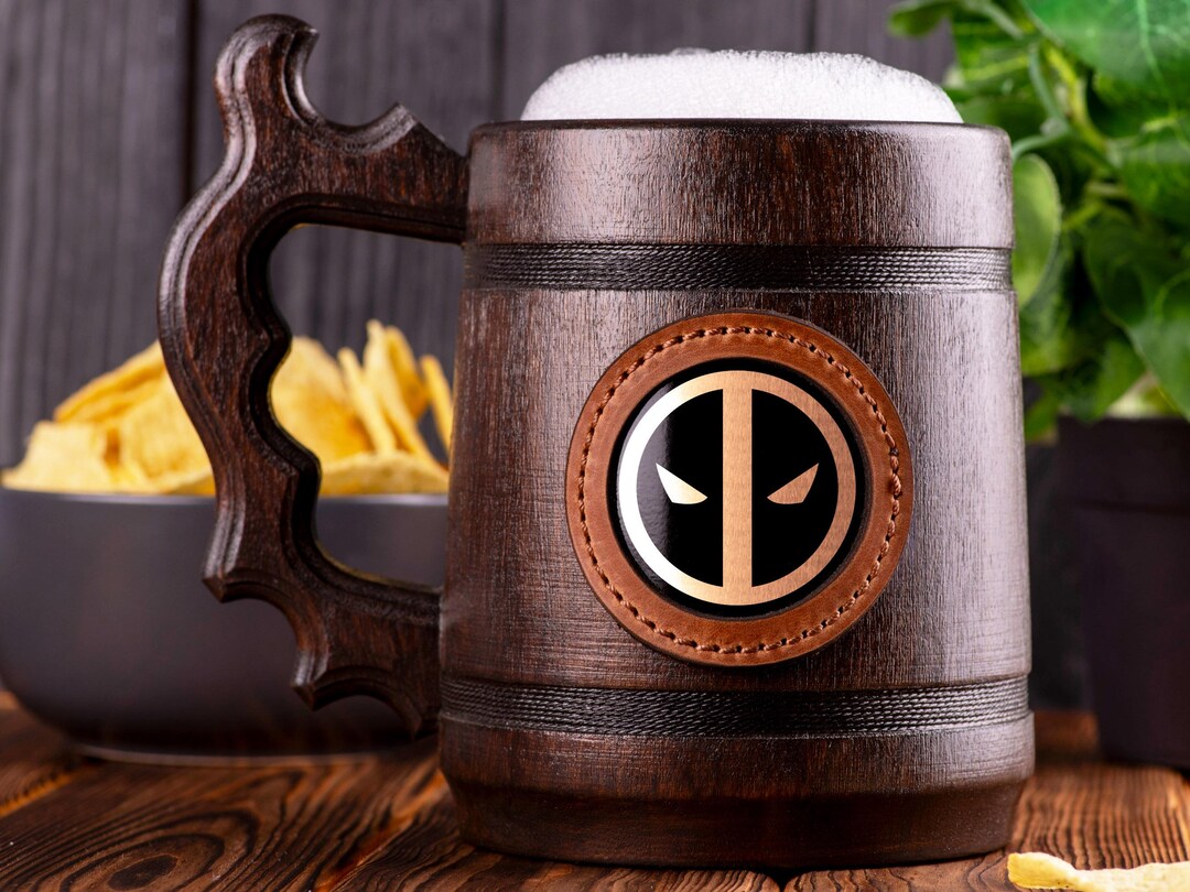 Deadpool Beer Mug, Personalized Stein, Wooden Tankard - Etsy