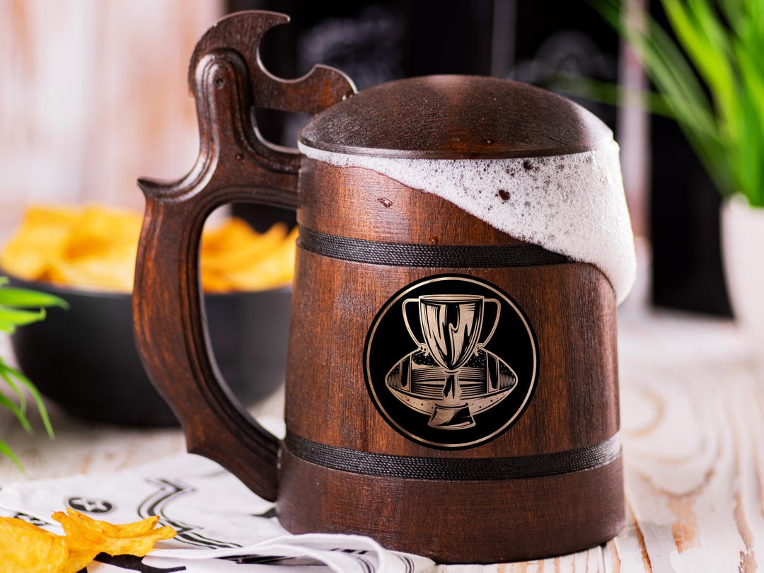 Your Favorite Football Team Logo Beer Mug With Lid | Wooden Mug With ...