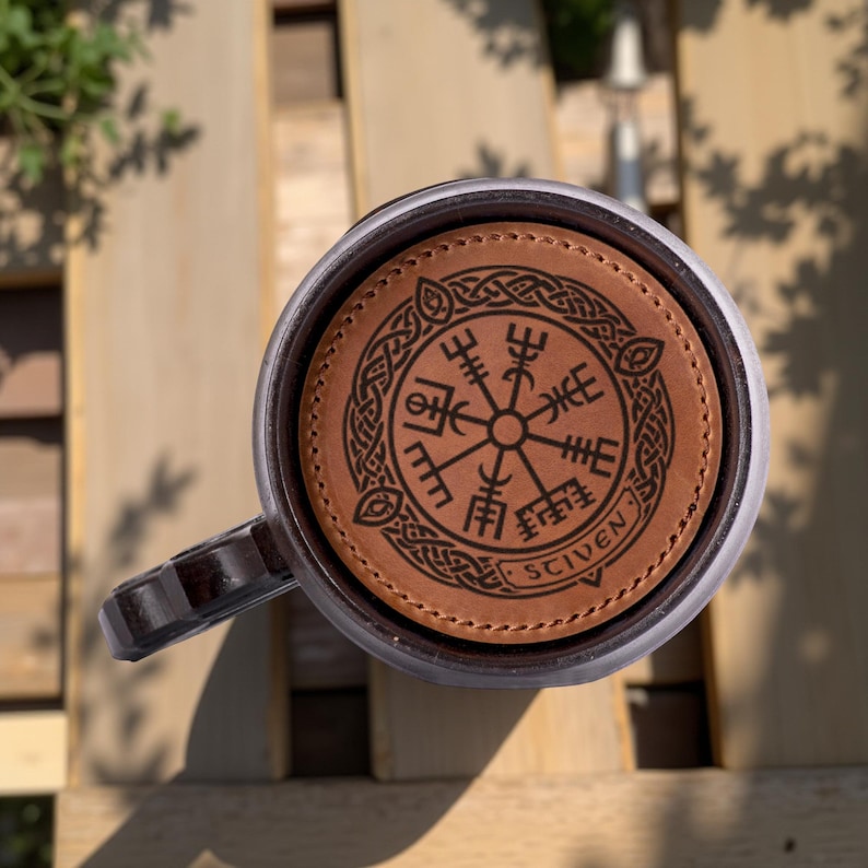 Personalized Vegvisir Wooden Beer Mug 22oz | Handmade Viking Stein With ...