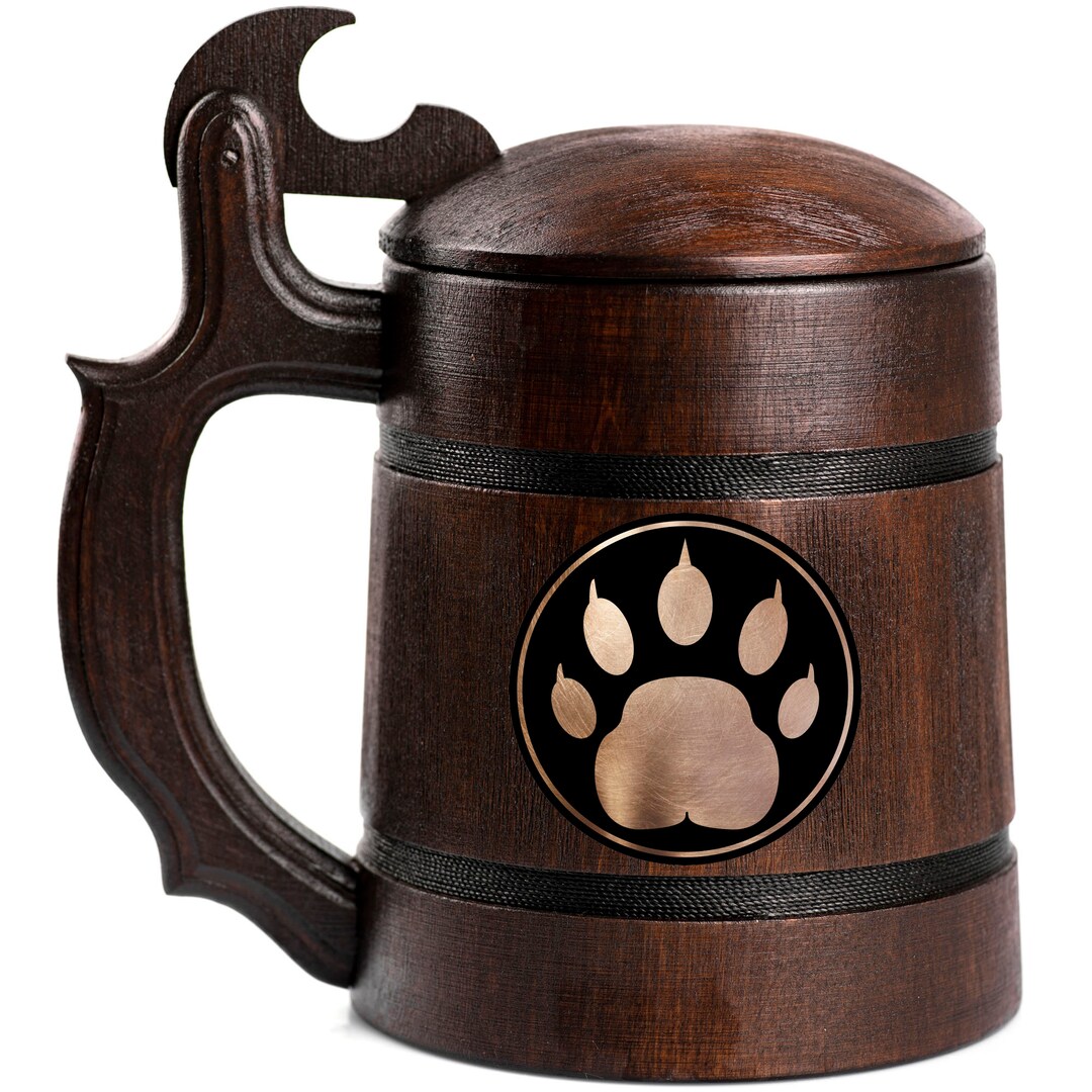 Bear Paw Beer Mug With Lid, Personalized Groomsman Stein, Wedding Beer ...