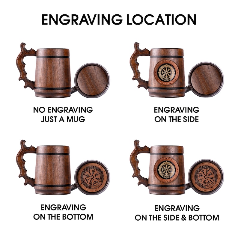 Personalized Vegvisir Wooden Beer Mug 22oz | Handmade Viking Stein With ...