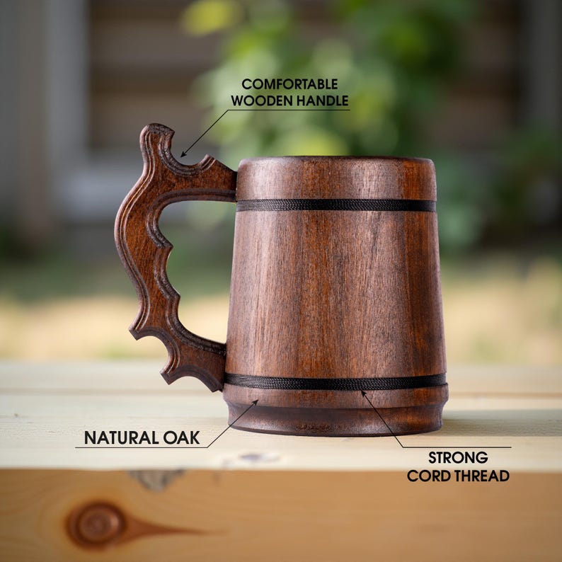 Personalized Vegvisir Wooden Beer Mug 22oz | Handmade Viking Stein With ...