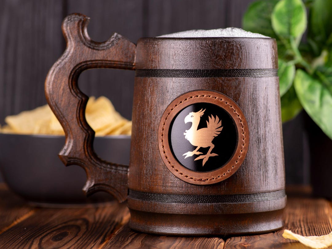 FF Chocobo Beer Mug, Final Fantasy Personalized Stein, Wooden Tankard ...
