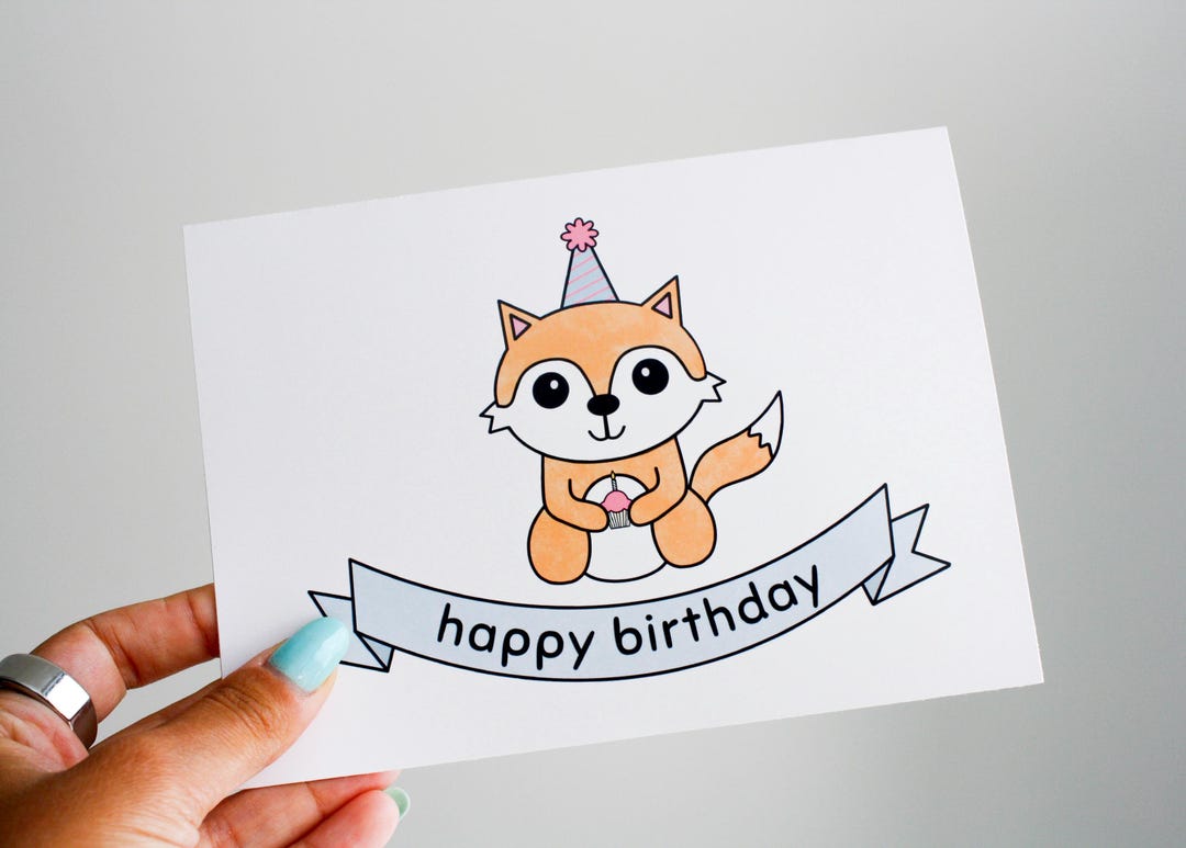 Fox Happy Birthday Card/ Cute Colorful Design/ Blank Inside/ With ...