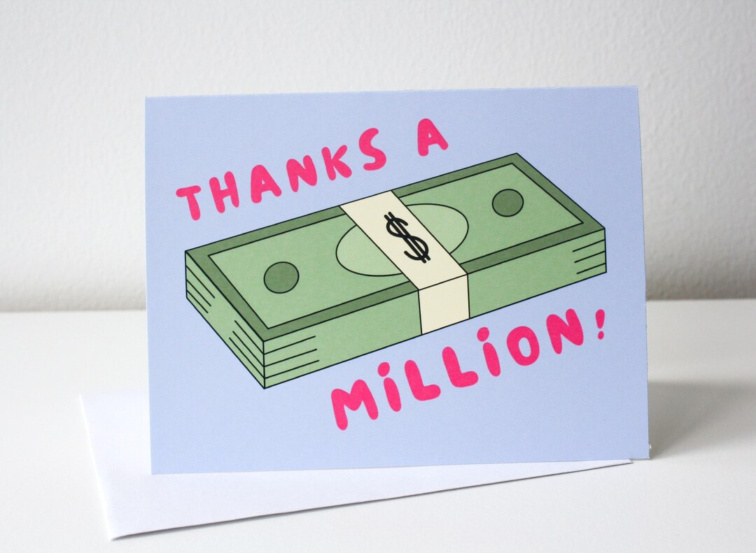 Thanks a Million Punny Card Set/ Thank You Pack of 6/ Blank Cards With ...