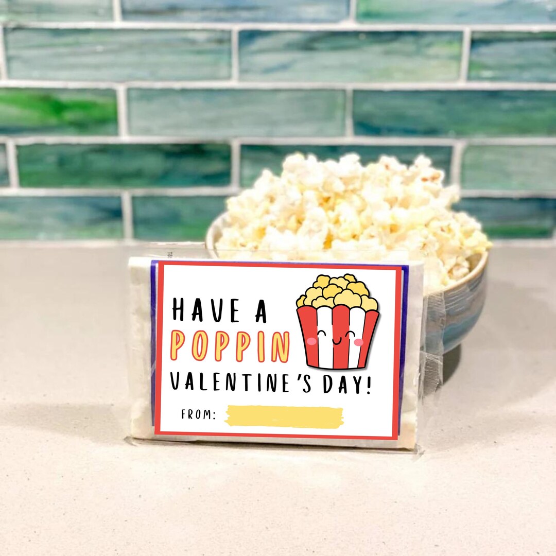 Popcorn Valentine's Day Cards – Printable DIY Stickers (digital ...