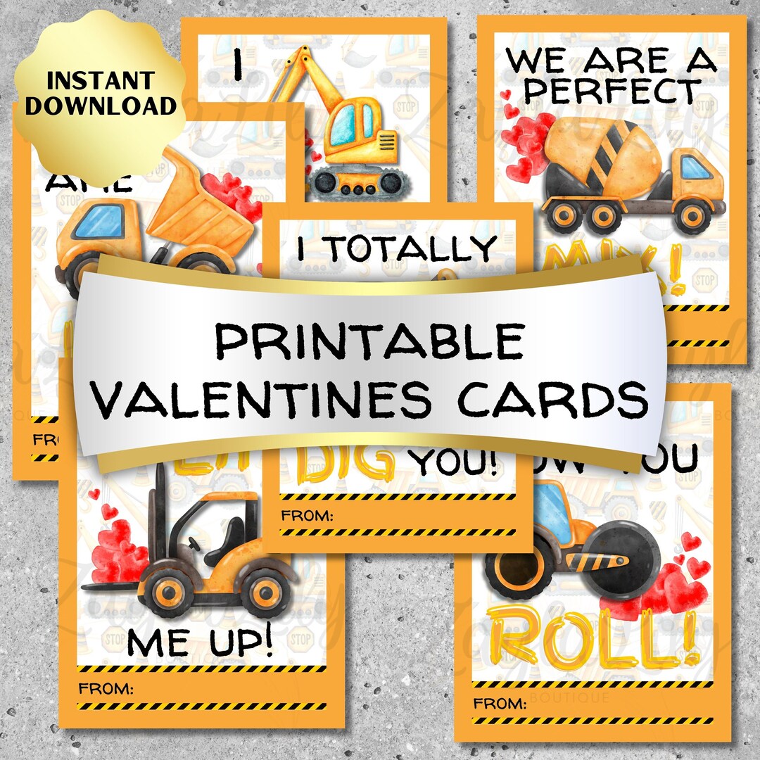 DIY Printable Valentines Cards - Punny Construction Valentine’s Cards ...
