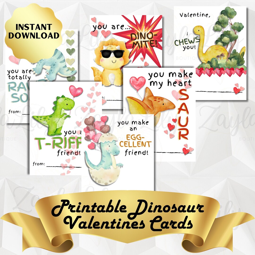 Printable Valentine’s Cards for Kids - Dinosaur Valentine’s Day Cards ...