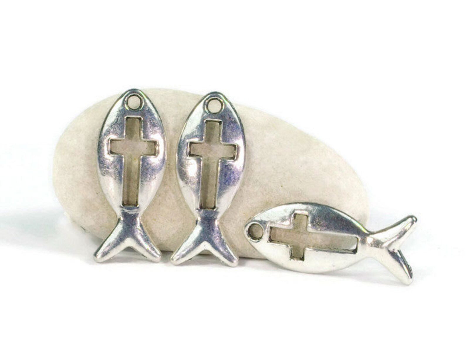 25 Anhänger Fisch Kreuz Symbol, Taufe, Symbol Christen, Charm Anhänger ...