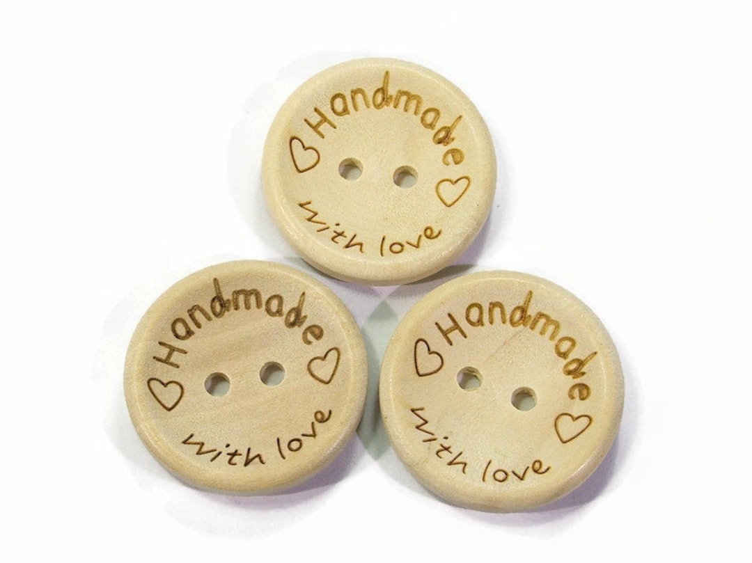 20 Wooden Buttons 25 Mm, Handmade With Love, Wooden Buttons With ...
