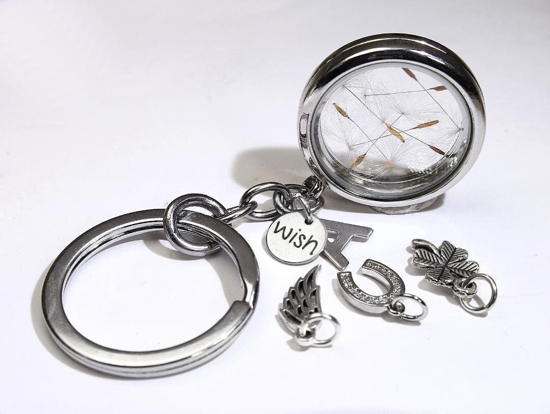 Dandelion Wish Keyring Locket Dandelion Pustidia Mother of Pearl Rose ...