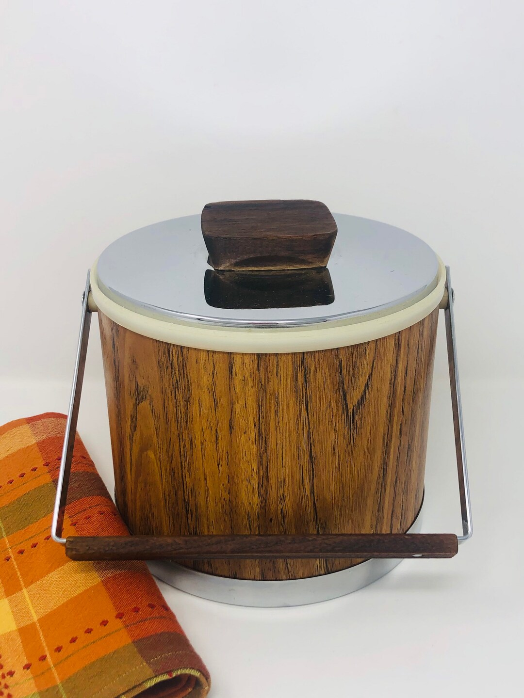 Kromex Ice Bucket MCM 1960s Wood Chrome Wood Grain Plastic Ice Bucket ...