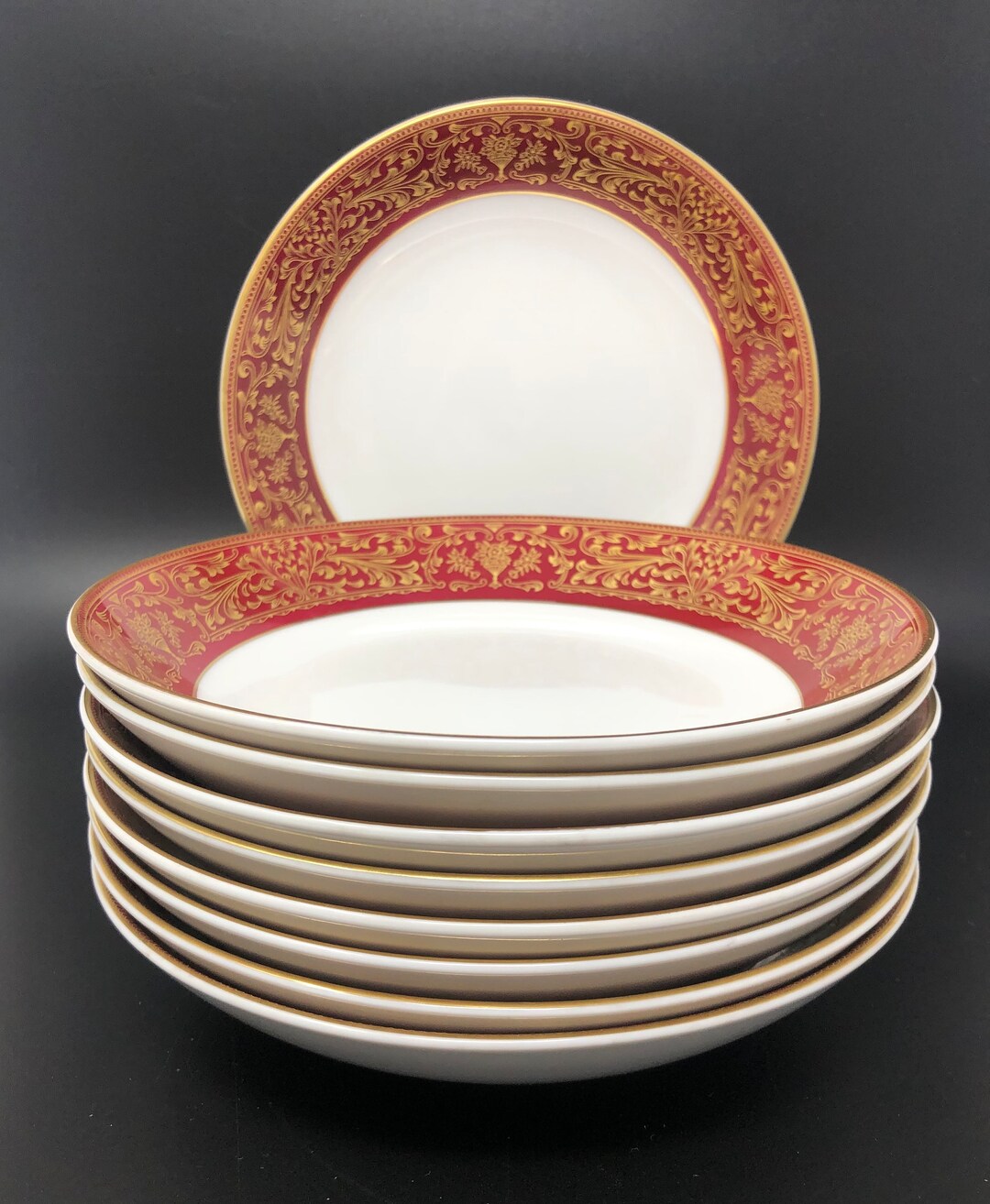 Red Gold SOUP BOWLS Set of 9 Harmony House Hanover 1960s Gold Red Fine ...