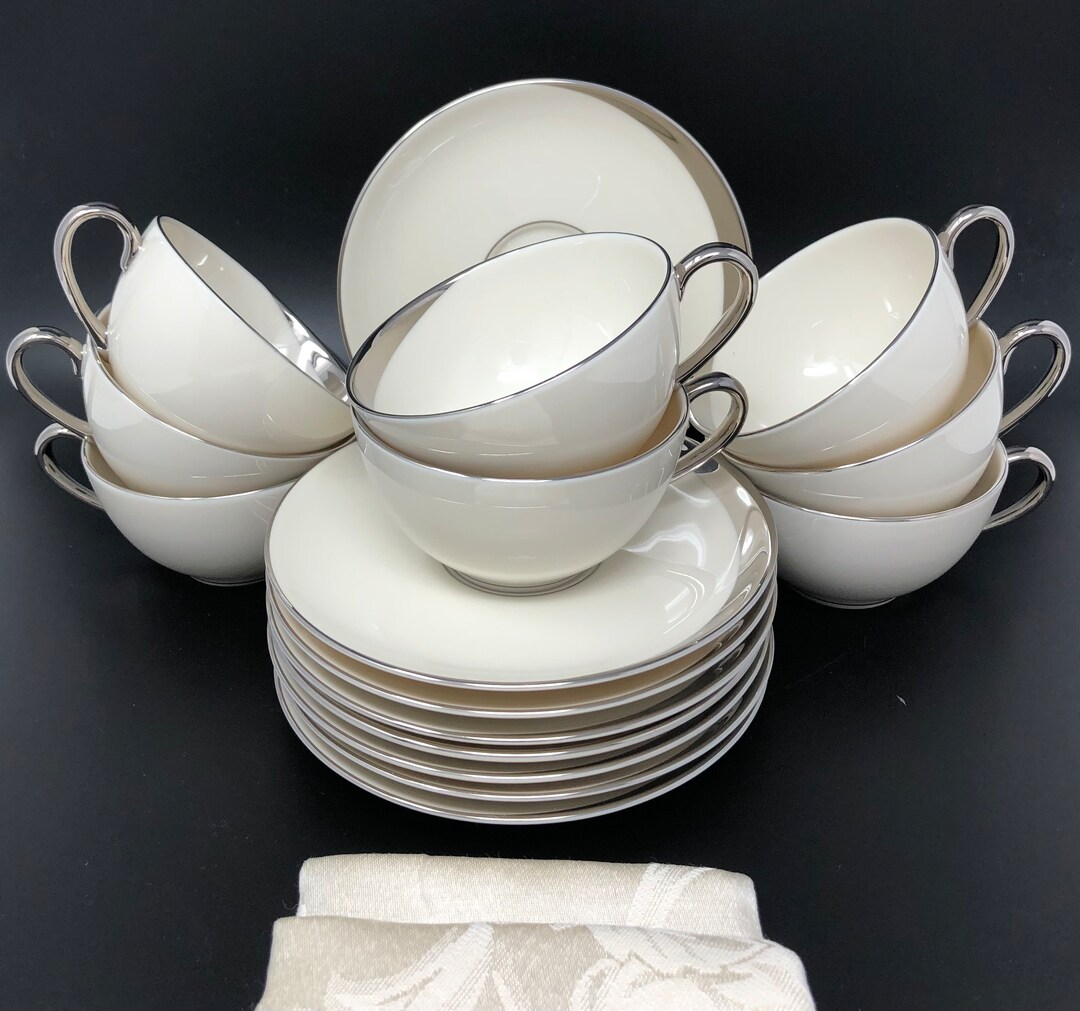 Pickard China Crescent Cups and Saucers: Ivory Platinum Dinnerware, Set ...