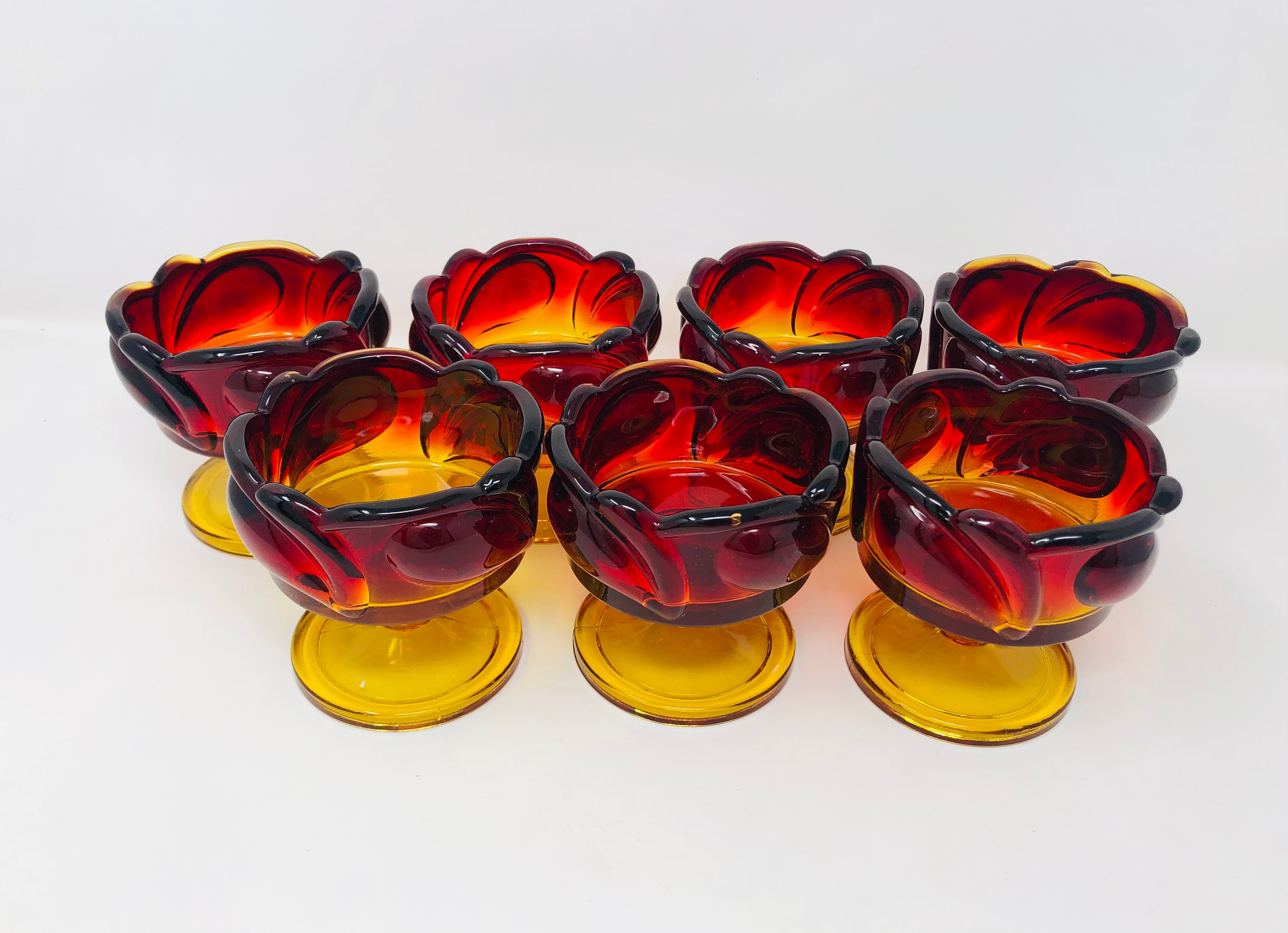 Amberina Glass Footed Dessert Dishes Set of 7 Leaf Sunset by - Etsy