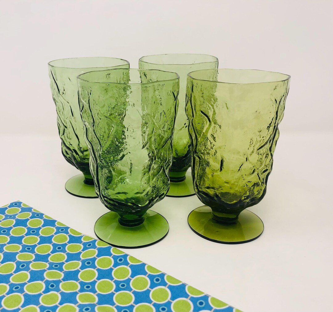 Morgantown Crinkle Olive Green WATER GOBLETS Set of 4 Crinkle Olive ...