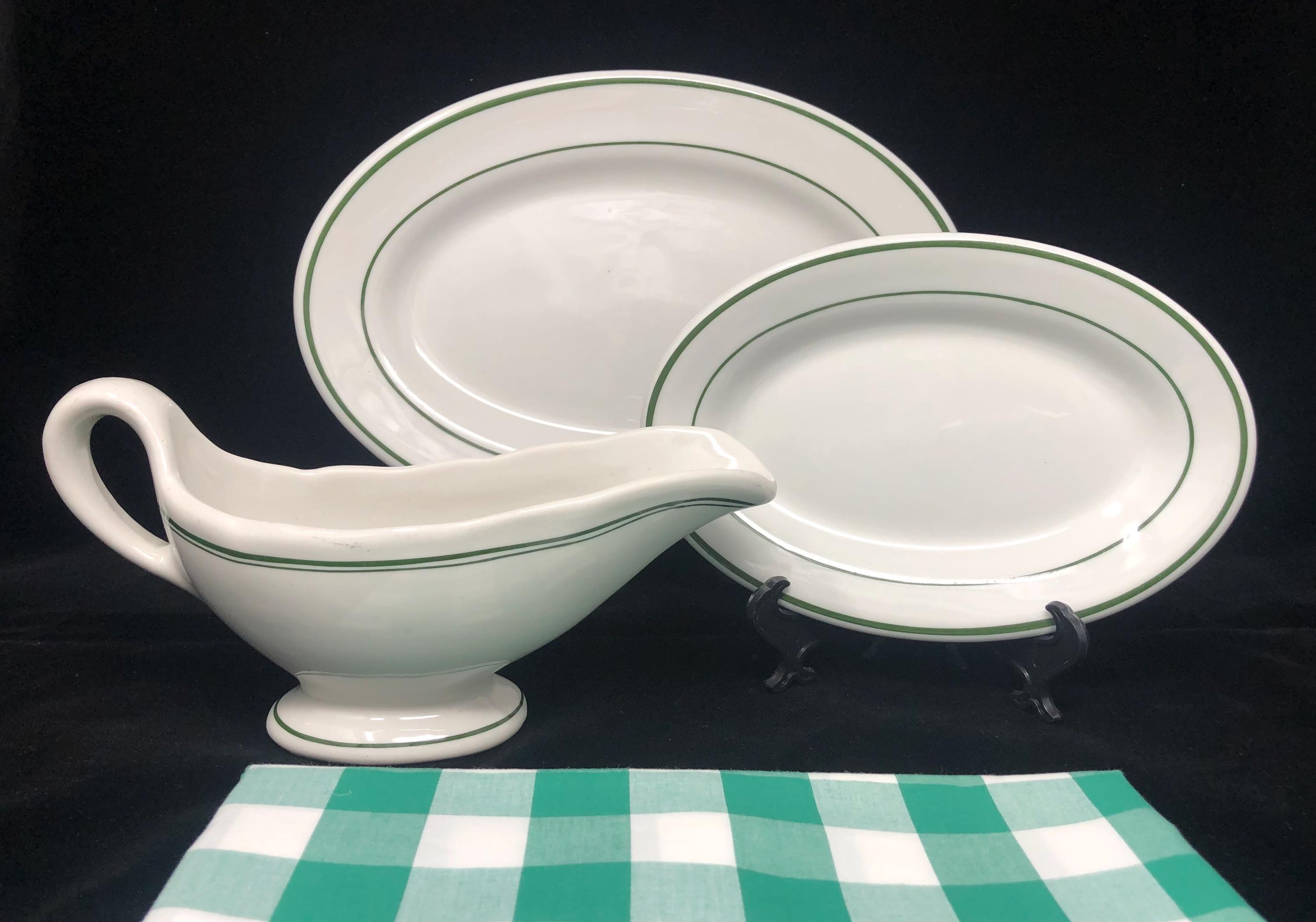 Green Stripe Diner Dinnerware Set: Gravy Boat, Underplate & Oval ...