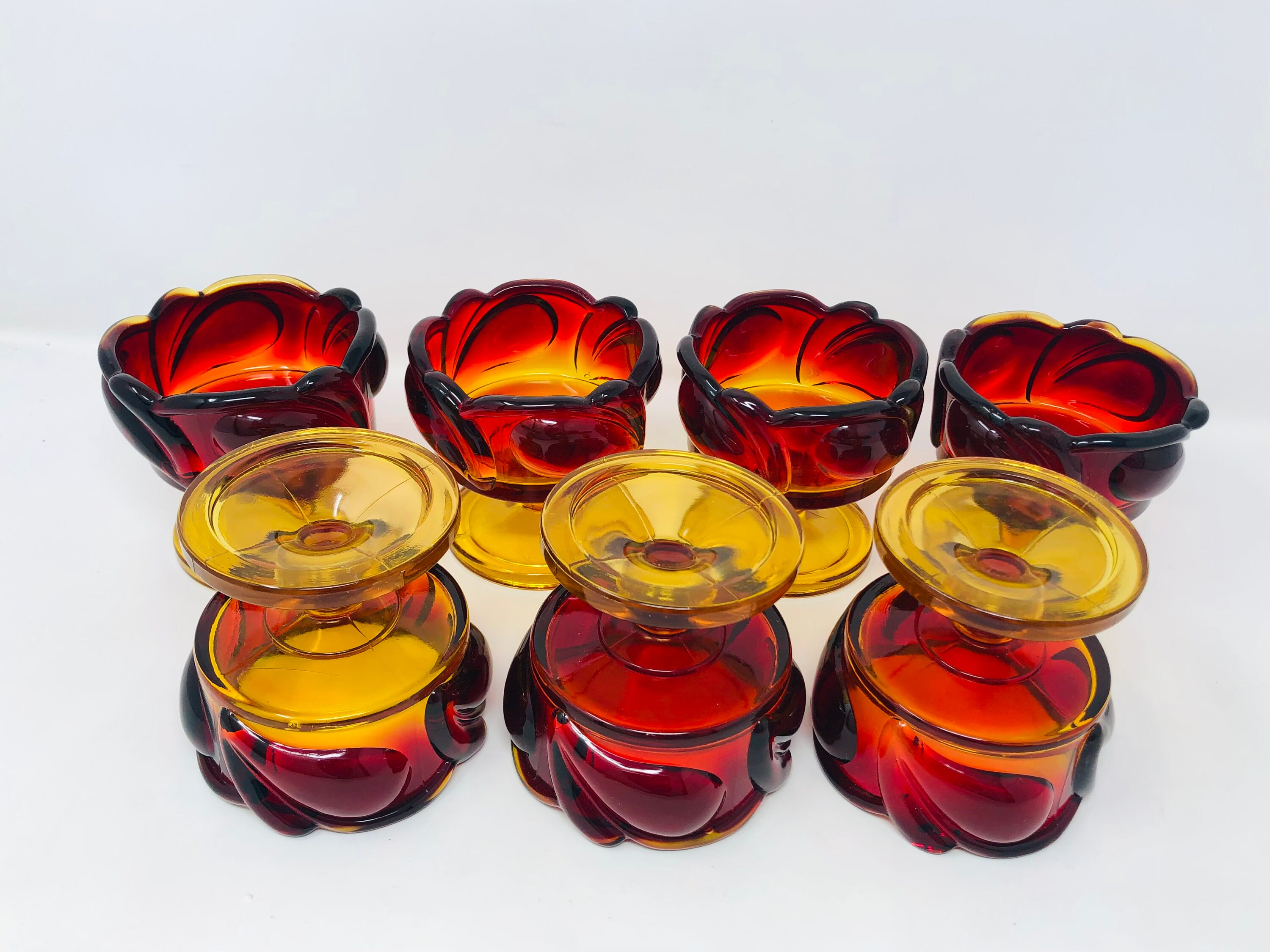 Amberina Glass Footed Dessert Dishes Set of 7 Leaf Sunset by - Etsy